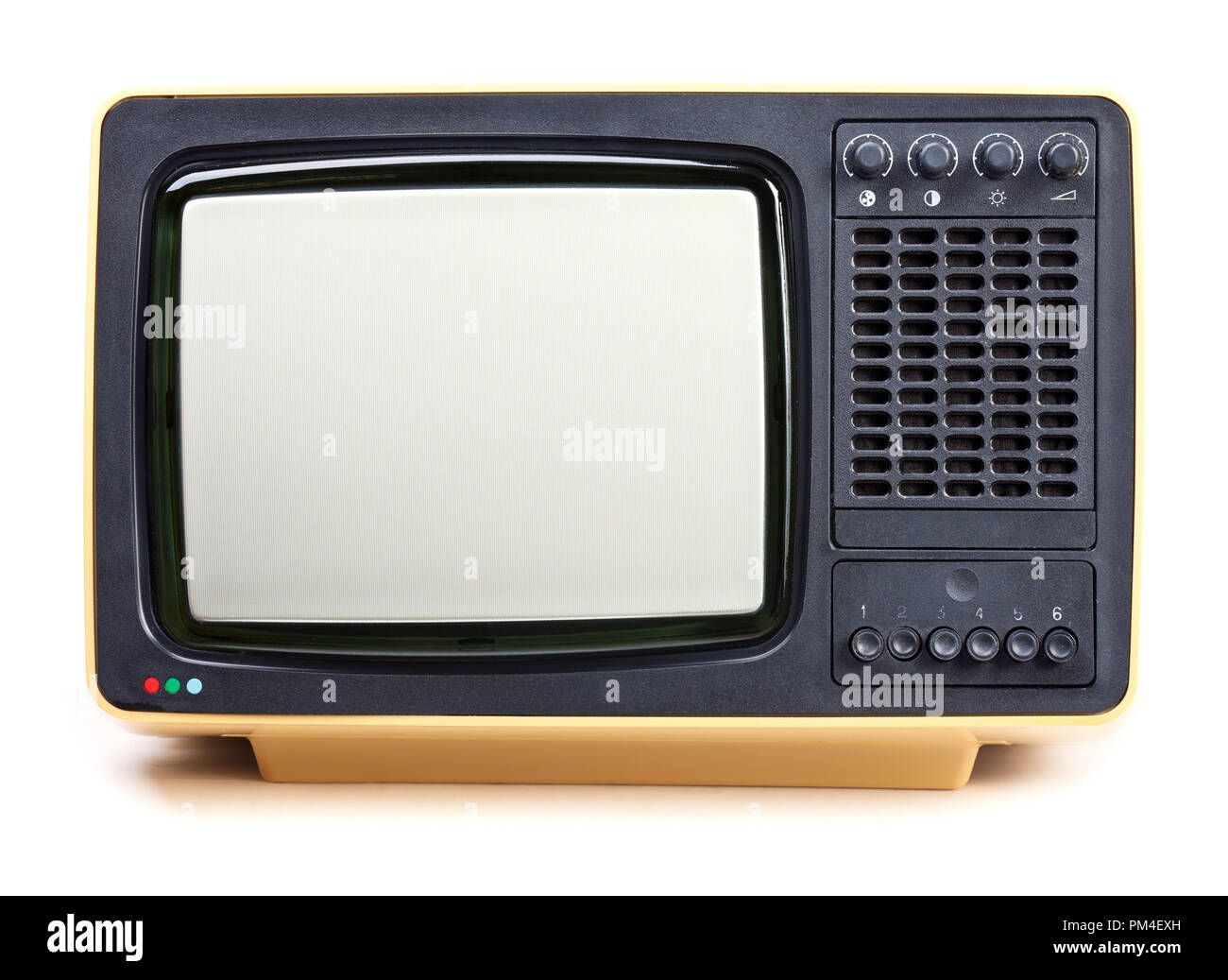 Vintage yellow television set on white background Stock Photo - Alamy