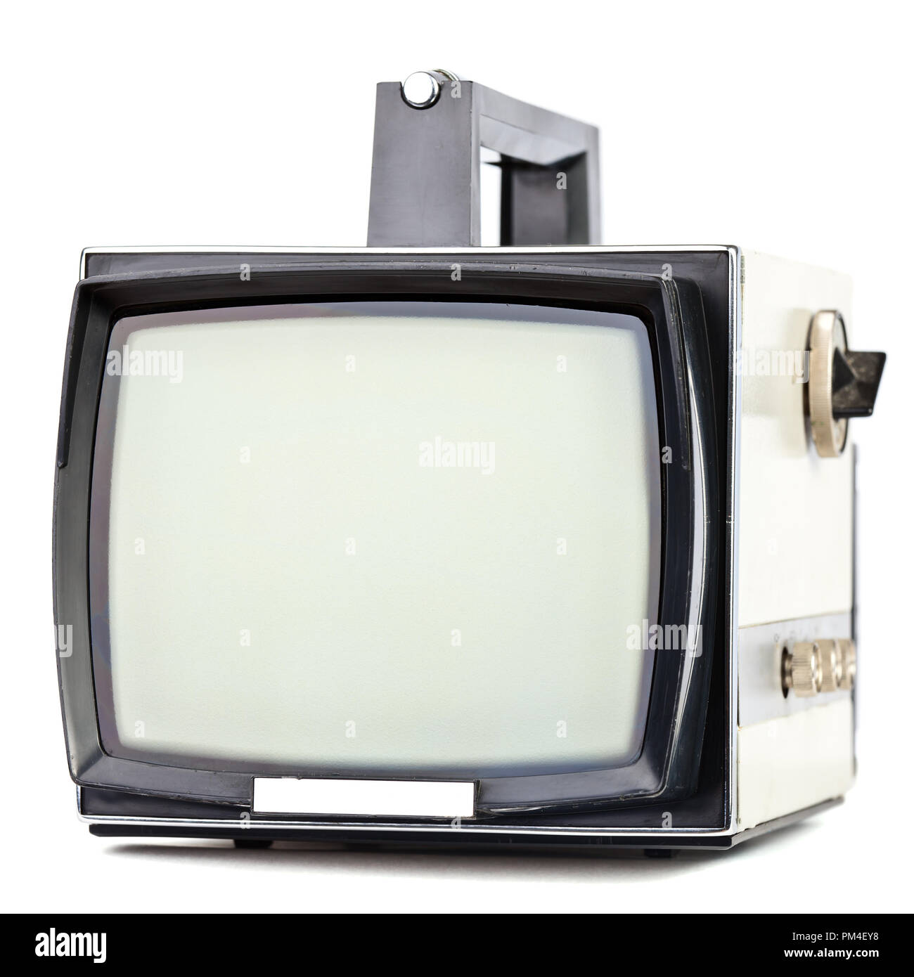 Vintage portable television set on white background Stock Photo - Alamy