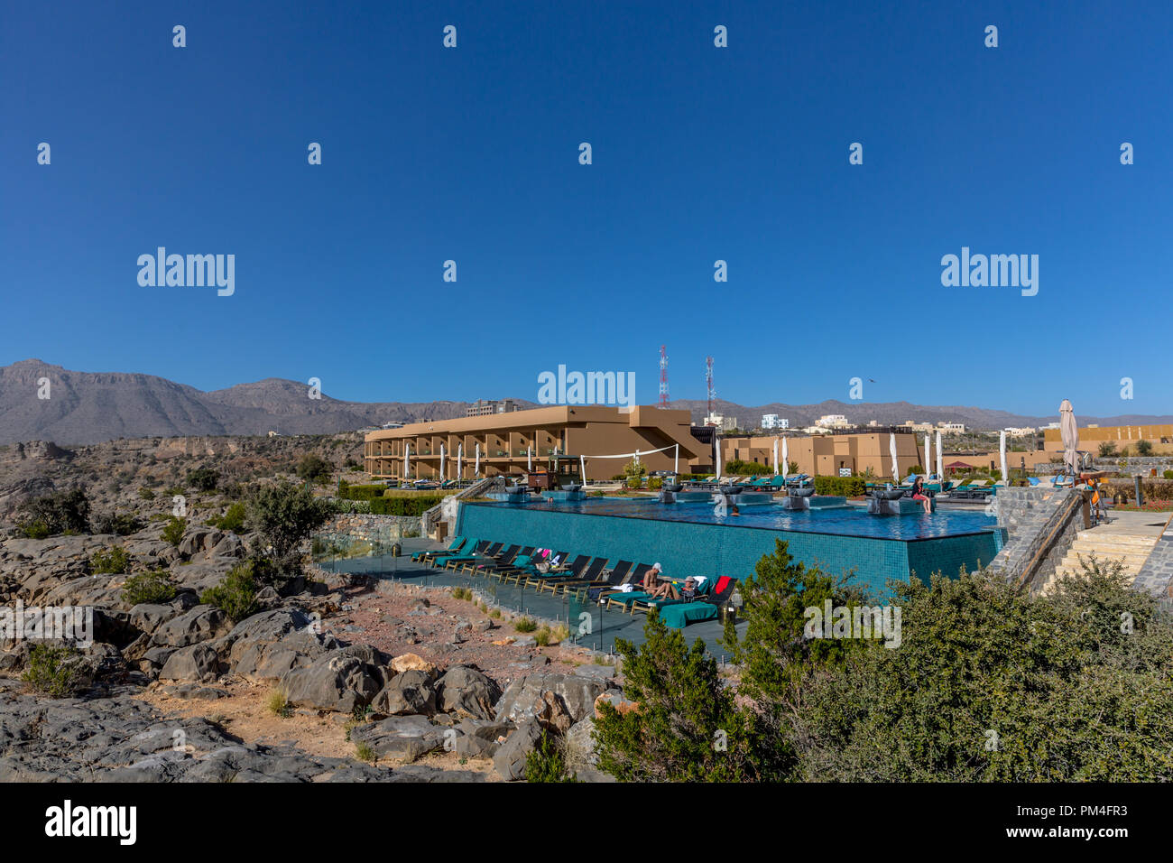 Al Jabal, Oman - Jan 22nd 2018 - The open swimming pool of the Anantara ...