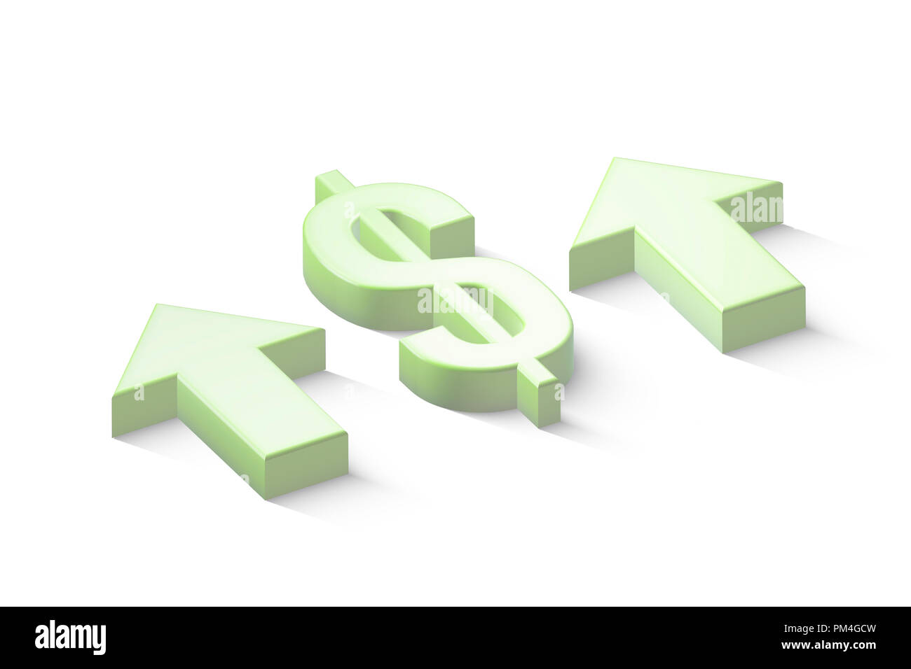 Dollar sign with green arrows on isolated white background Stock Photo ...
