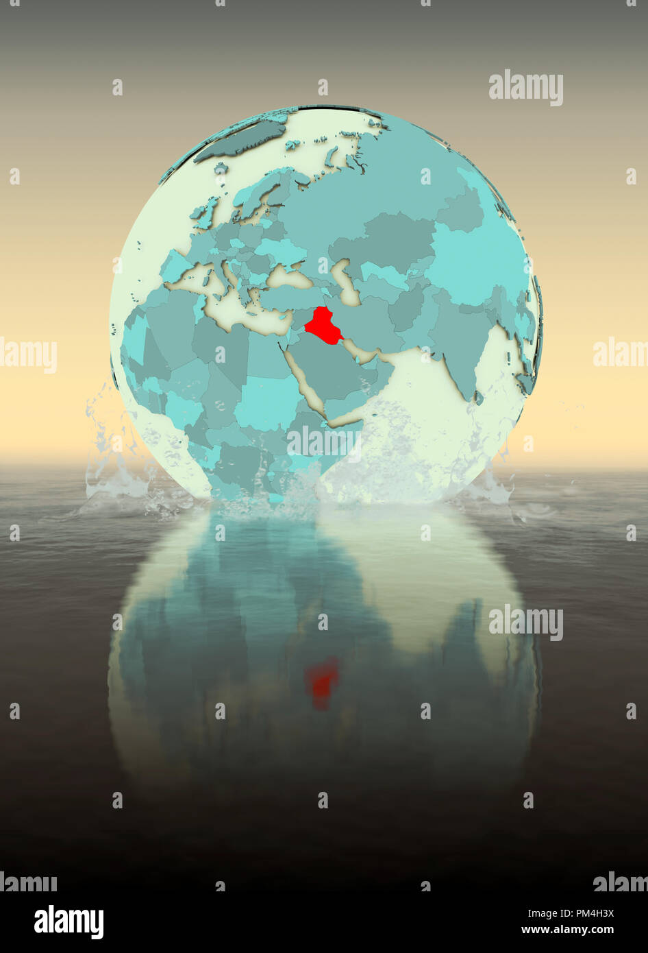 Iraq on globe splashed into the water. 3D illustration Stock Photo - Alamy
