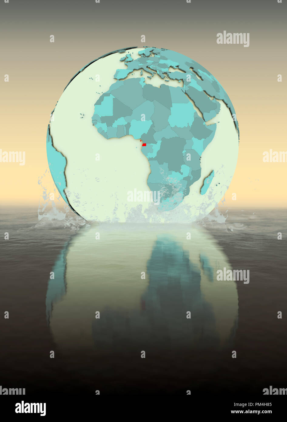 Equatorial Guinea on globe splashed into the water. 3D illustration ...