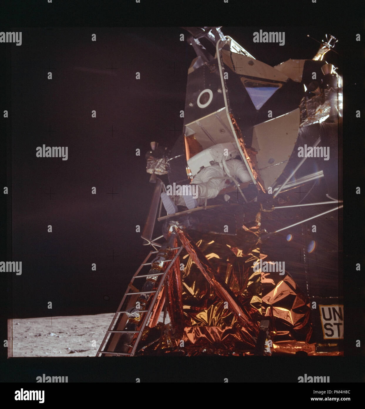 Astronaut Edwin E. Aldrin Jr. (Buzz) descends from the lunar landing ...