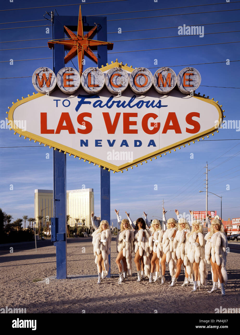 Showgirls In Front Of The Historic Las Vegas Sign Circa 1986 File Reference 1003 449tha Stock