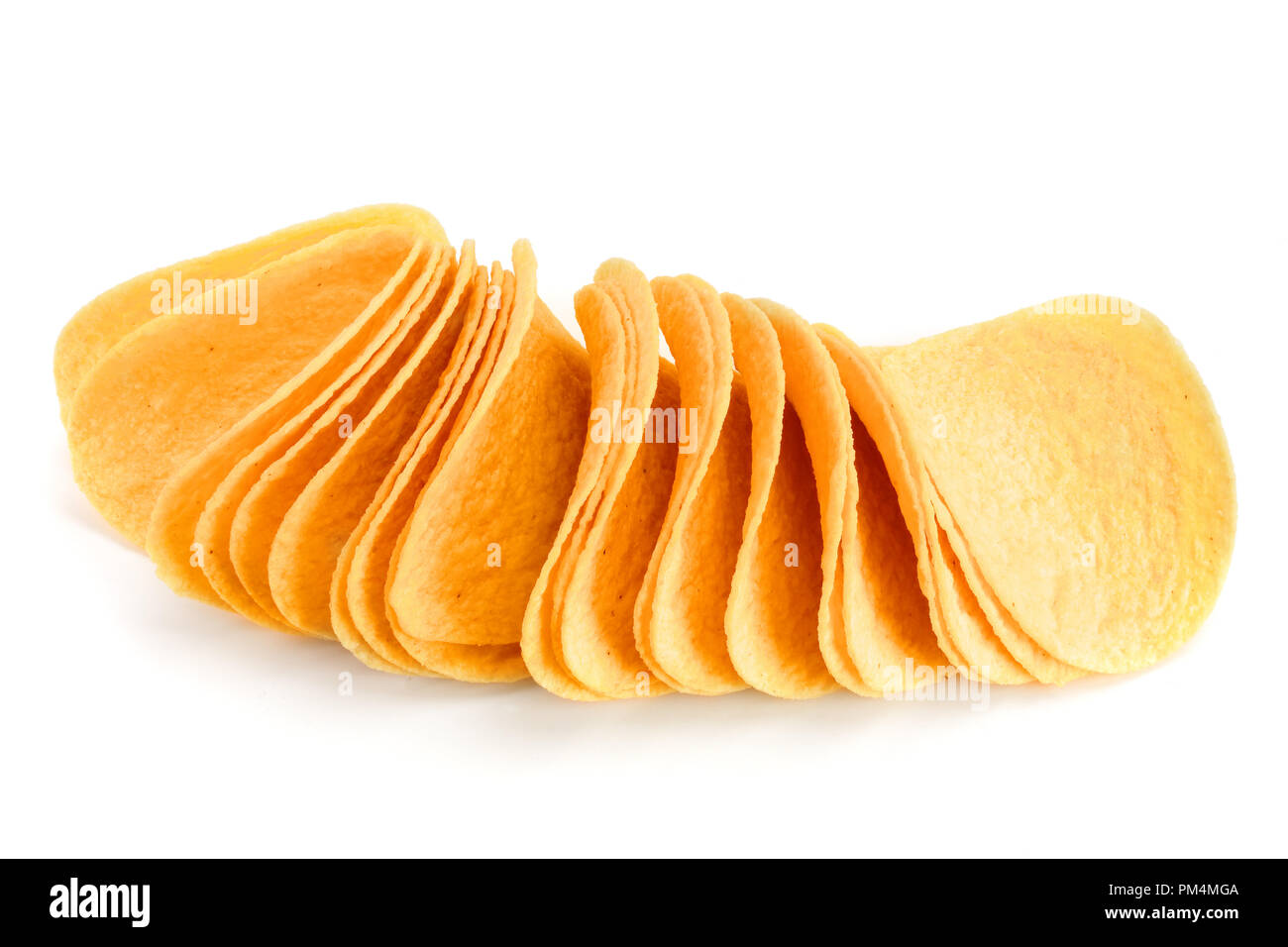 heap of potato chips on white background close-up Stock Photo - Alamy