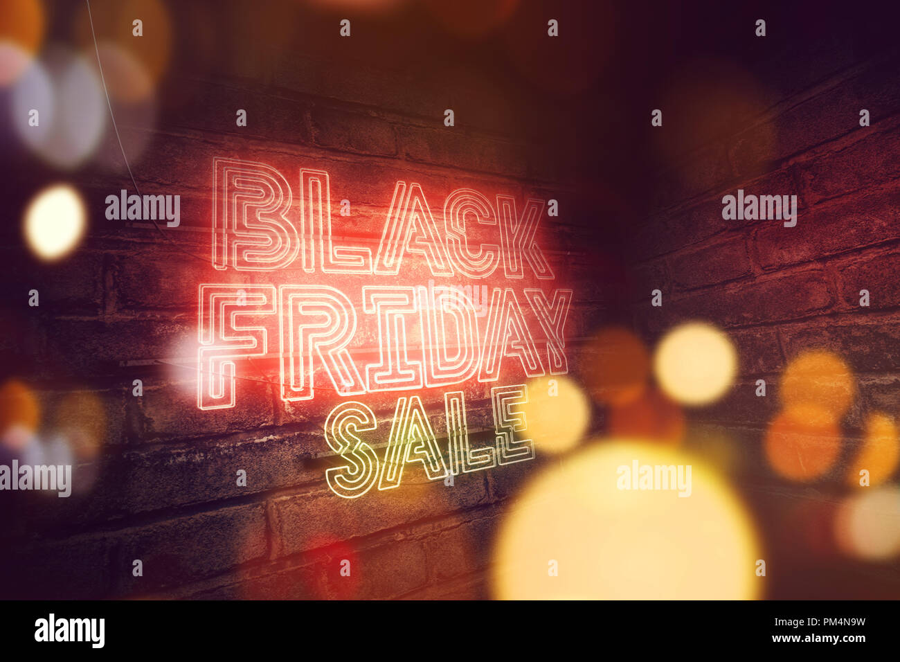 Black Friday Sale neon sign on brick wall, abstract 3d rendering ...