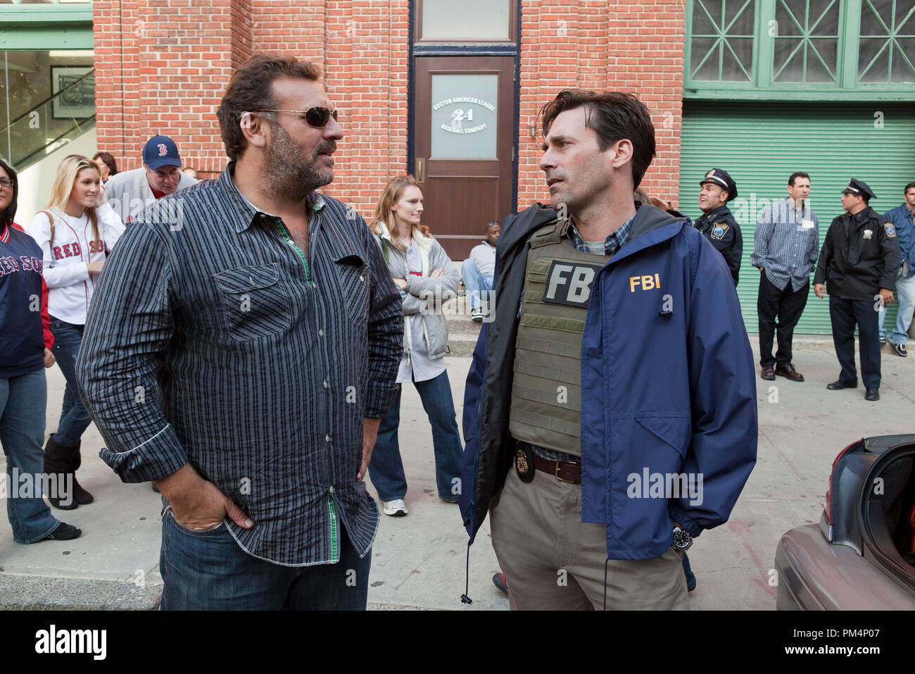 Producer GRAHAM KING and JON HAMM on location during the filming of ...