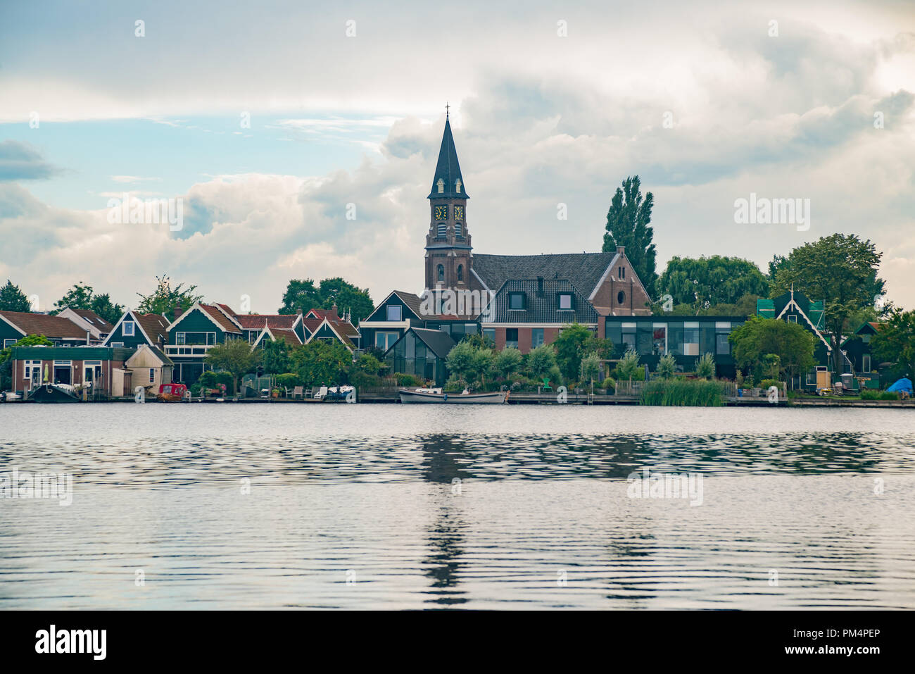 Exterior view of the Zaandijkerkerk and river side at Zaandijk ...