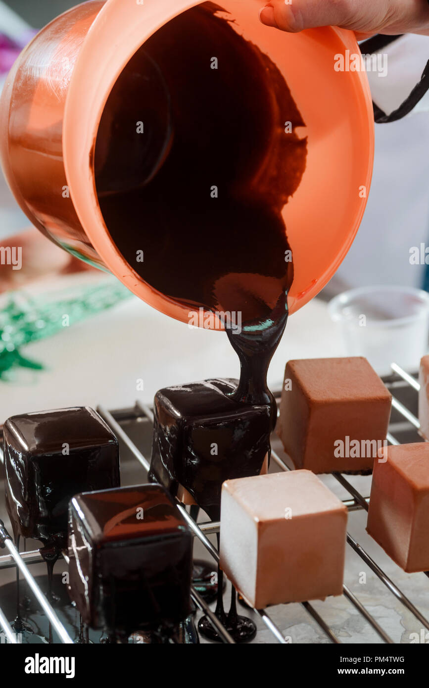 Process making chocolate mousse cakes hi-res stock photography and ...