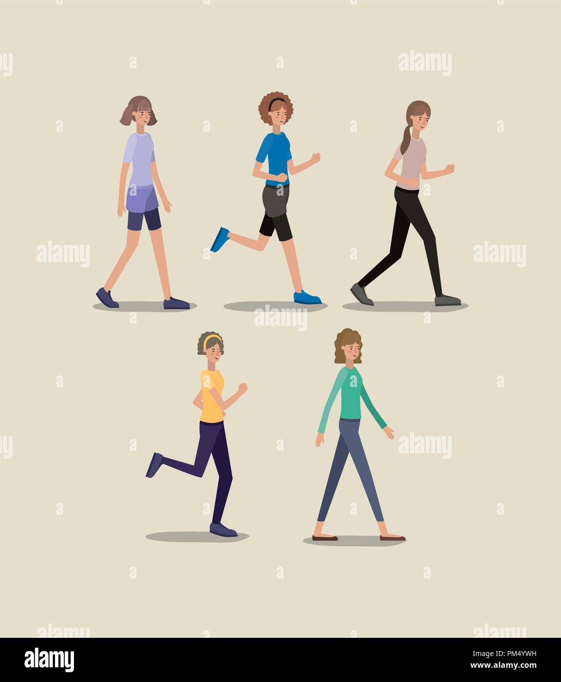 group of women walking and running characters Stock Vector Image & Art ...