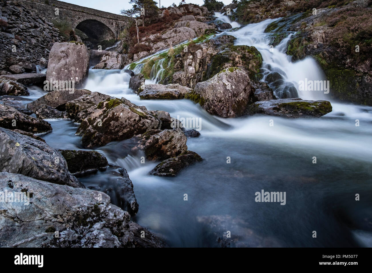 Rhaeadr Ogwen know as Ogwen Falls, lies in the Ogwen Valley, Snowdonia ...