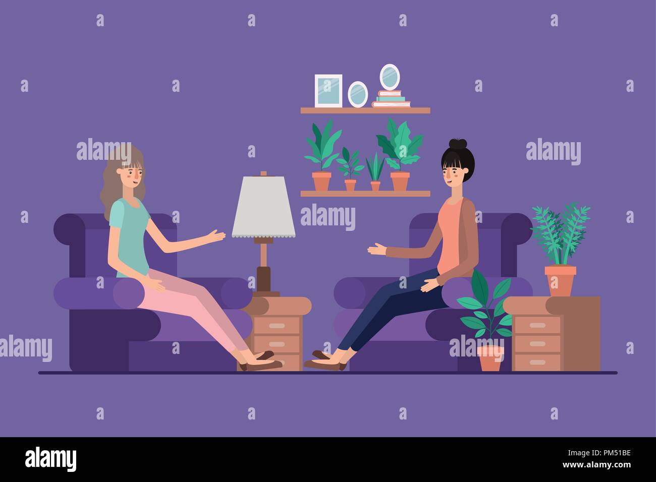 young women relaxing on the livingroom Stock Vector Image & Art - Alamy