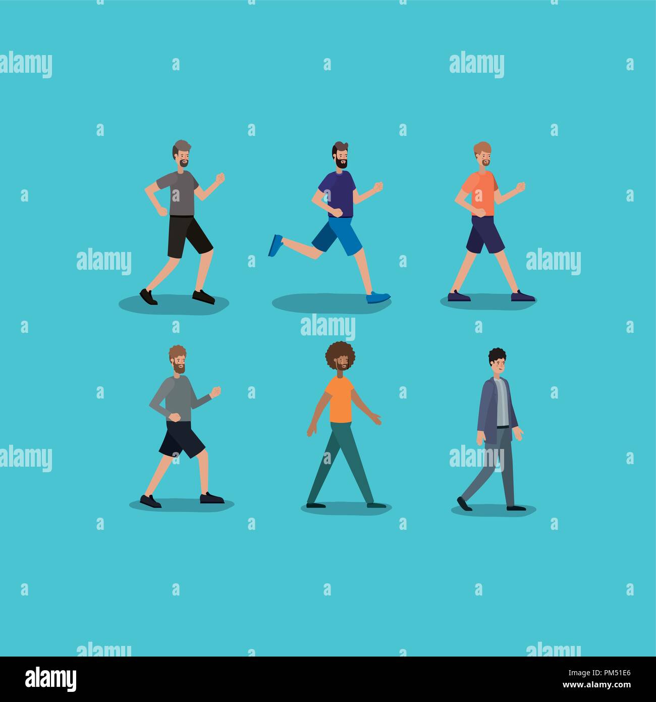 group of men walking and running characters Stock Vector Image & Art ...