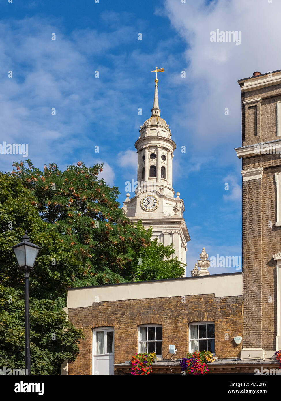 LONDON, UK - AUGUST 25, 2018: The Steeple of St Alfege Church in ...