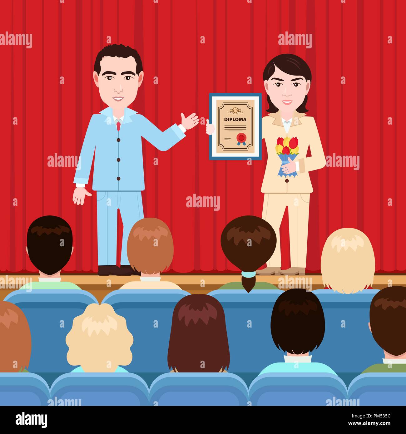 Awarding of a diploma, patent, vector illustration, flat cartoon ...