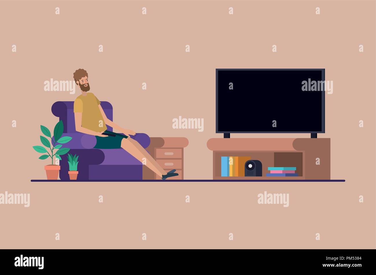 Man watching television Stock Vector Images - Alamy