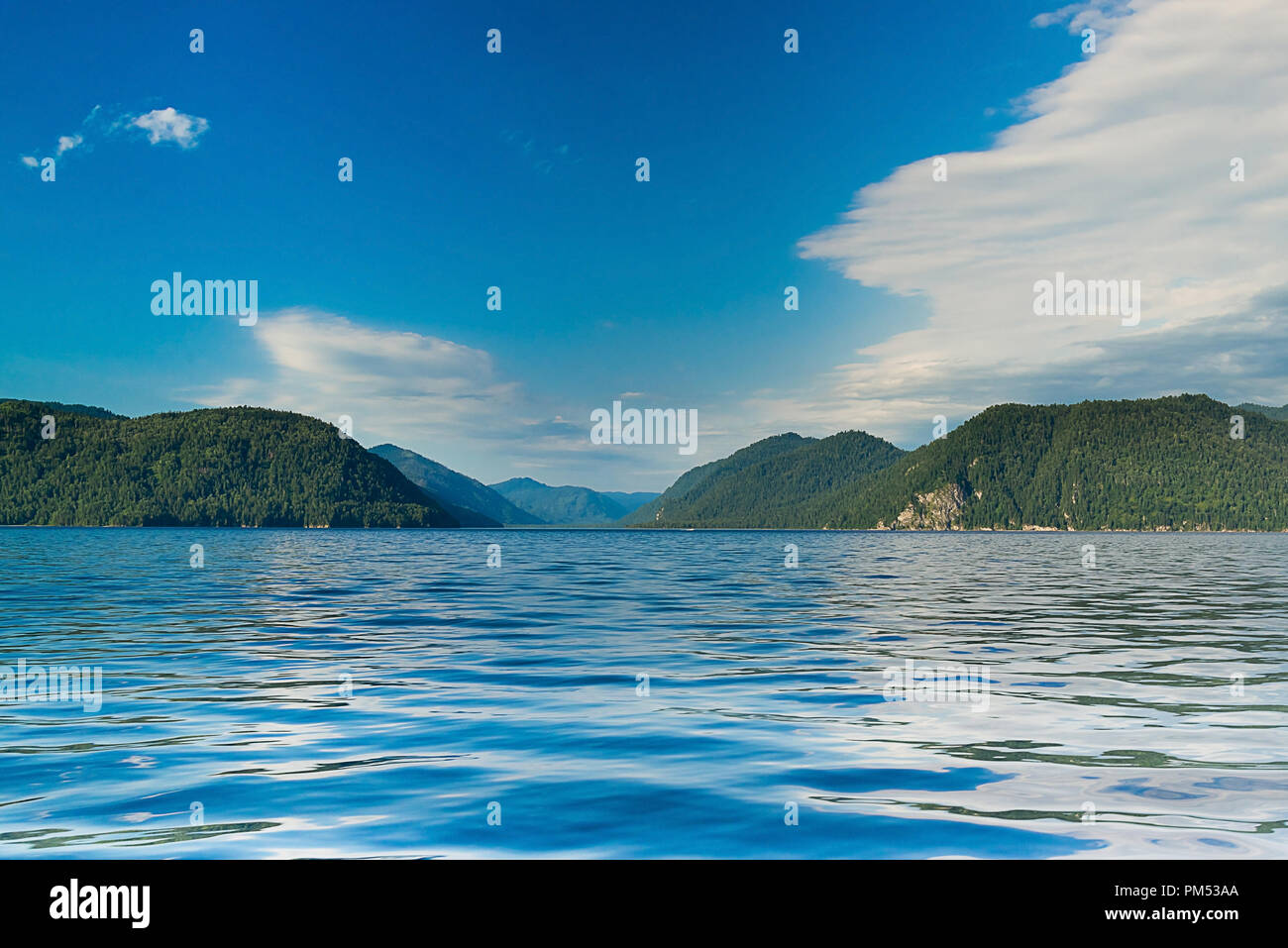 Teletskoe lake day view of the mountains and the water Stock Photo - Alamy