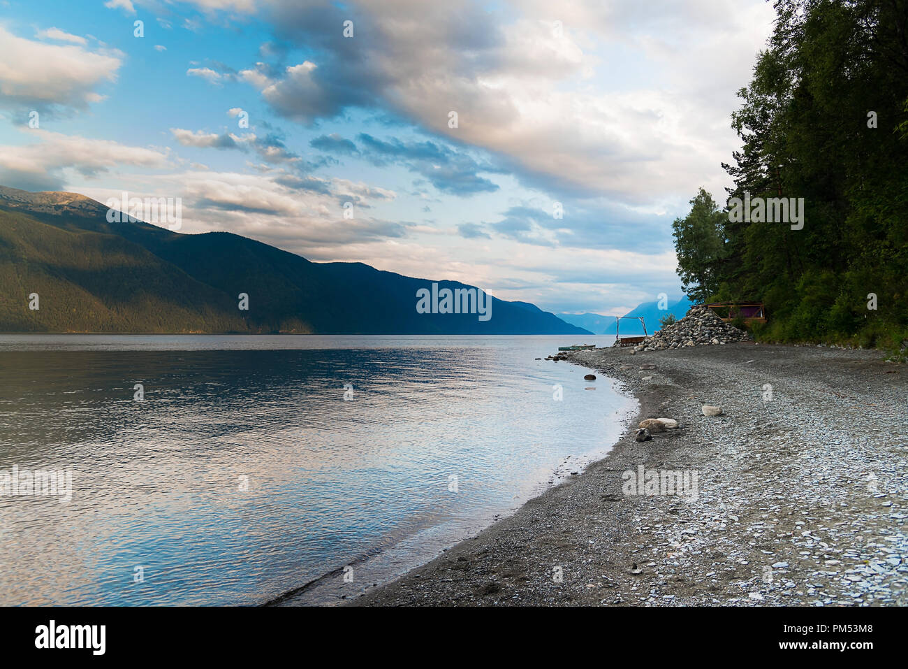 Lake Teletskoe view from the shore Stock Photo - Alamy