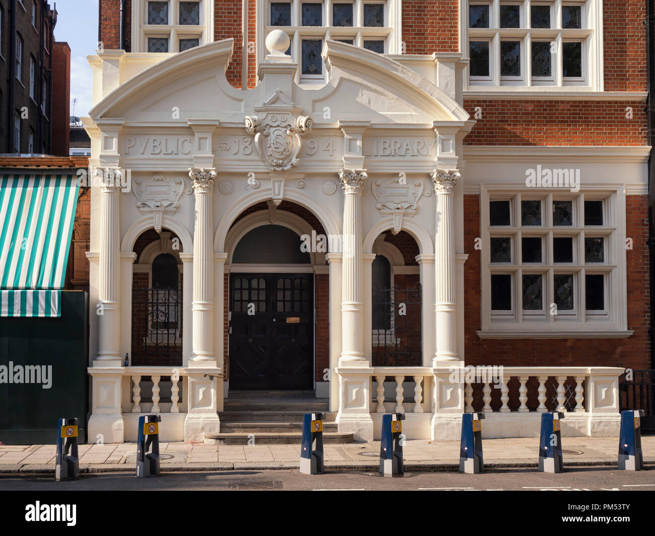 LONDON, UK - AUGUST 25, 2018: View of the entrance to Mayfair Library ...