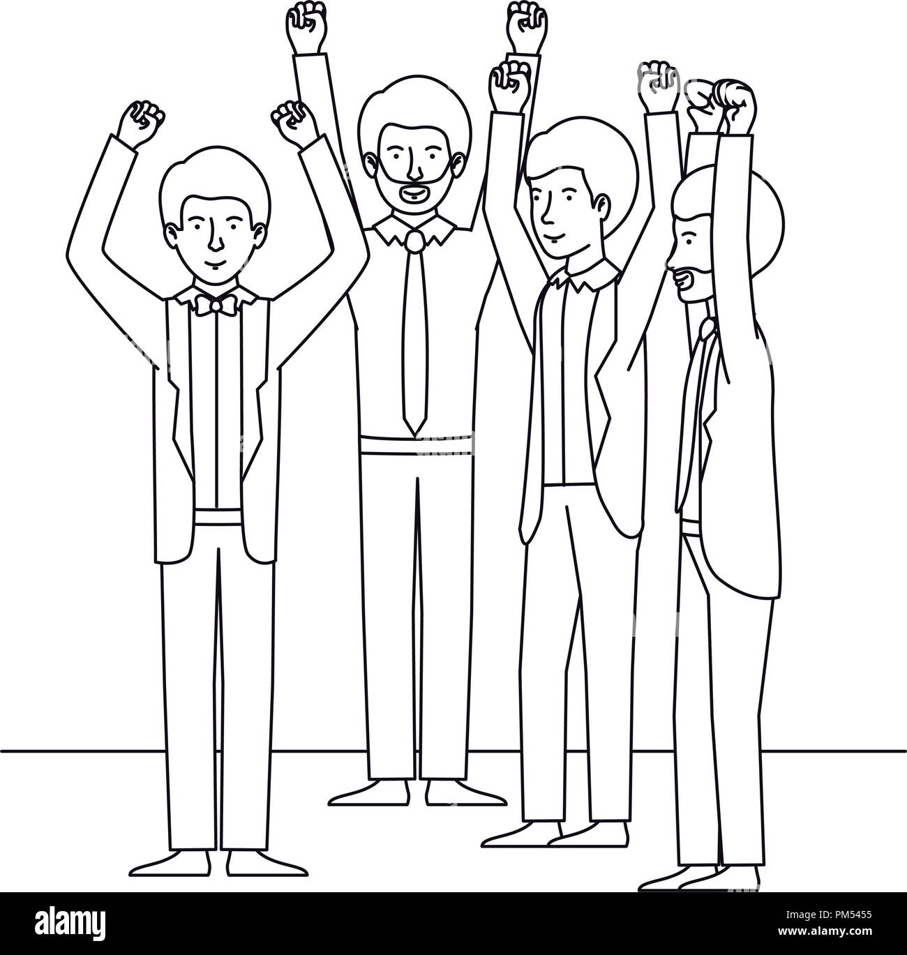 group of men celebrating with hands up Stock Vector Image & Art - Alamy