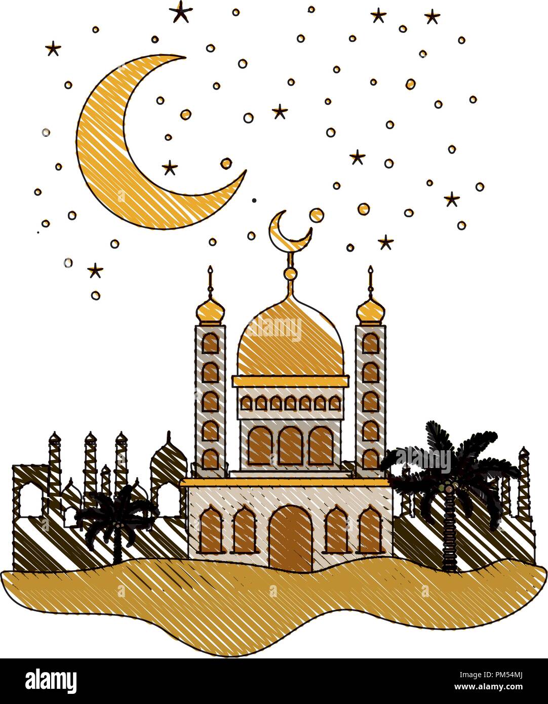 arabic castle with moon in the night Stock Vector Image & Art - Alamy