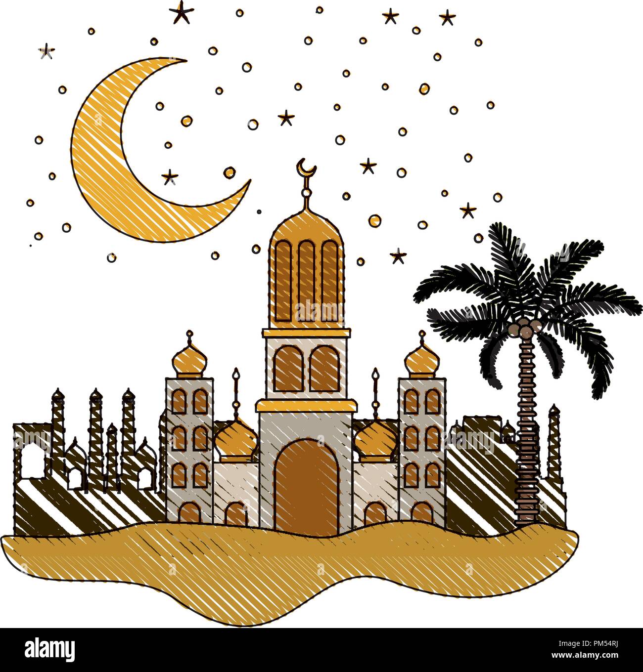 arabic castle with moon in the night Stock Vector Image & Art - Alamy