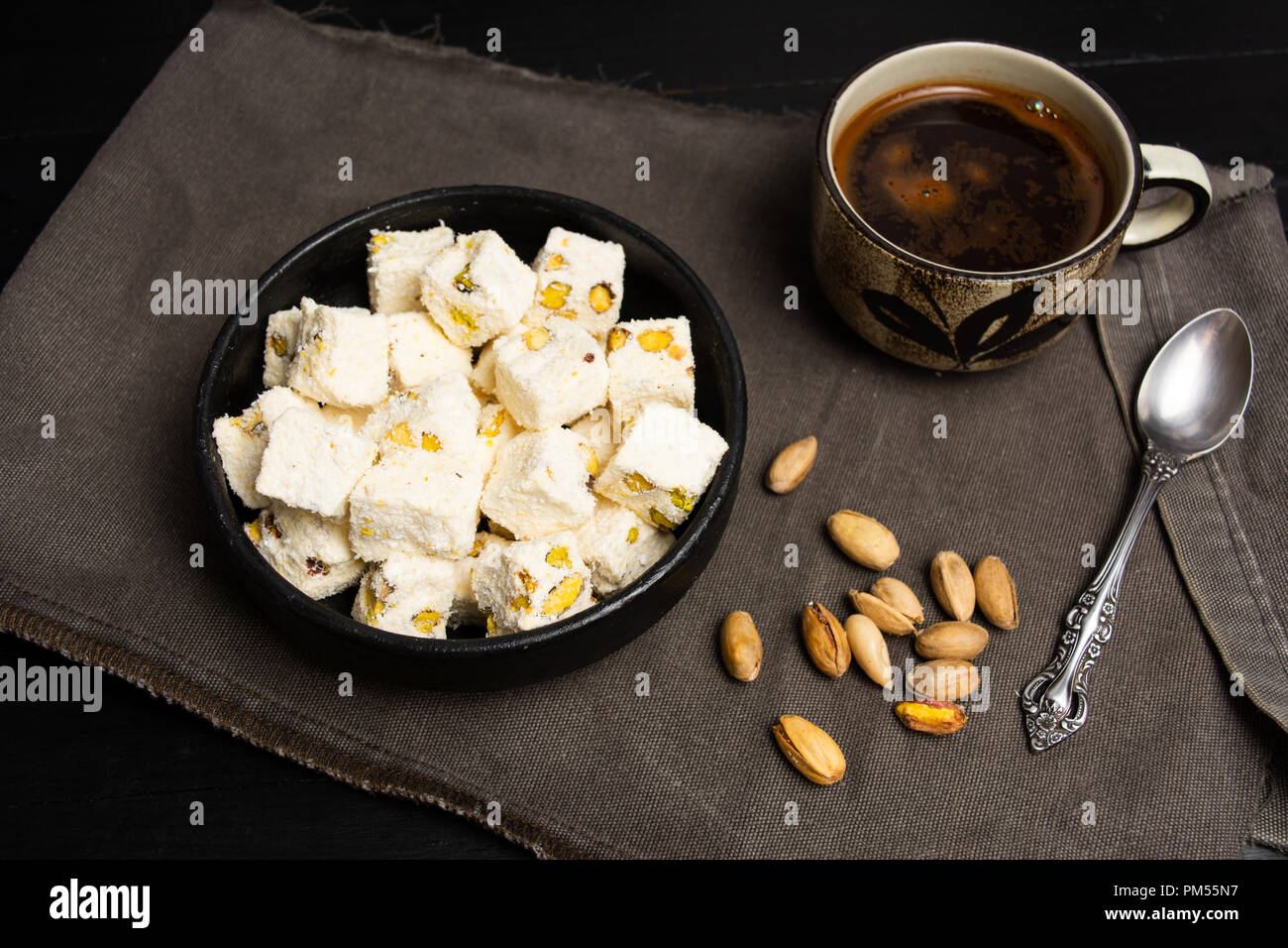 Turkish delight dessert with pistachio on a plate Stock Photo - Alamy