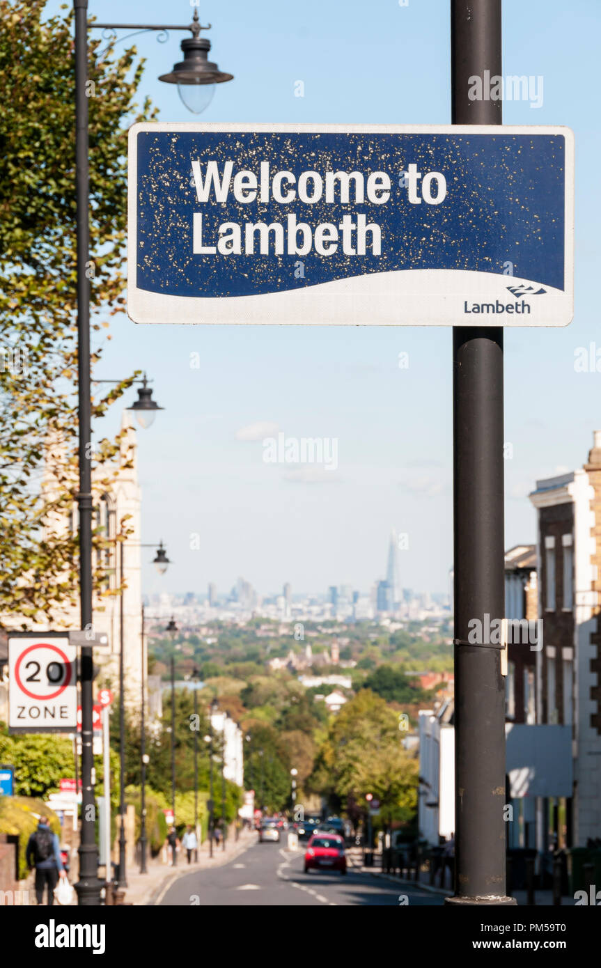 A Welcome to Lambeth sign on Gipsy Hill at Crystal Palace in South ...