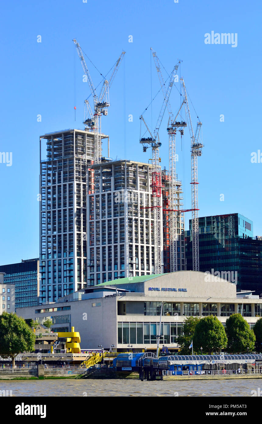 Building construction behind the Royal Festival Hall on the South Bank ...