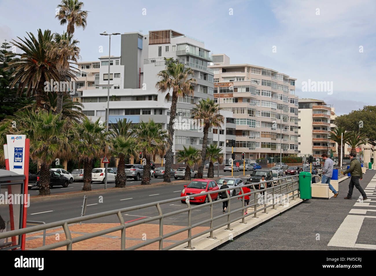 MyCiTi bus stop at the Sea Point municipal swimming pool Beach Road ...