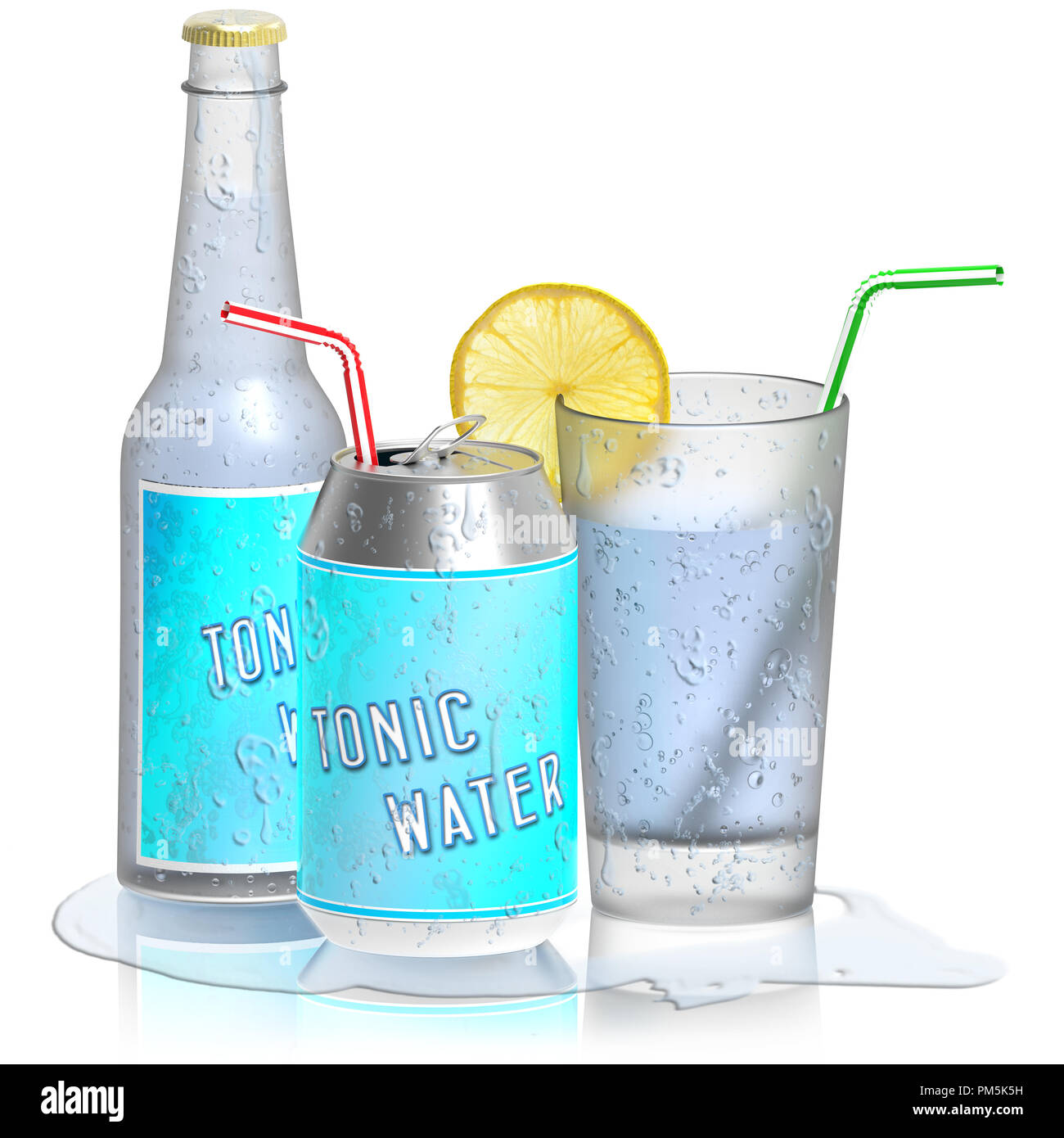 3D illustration. Tonic Water, glass bottle cans. Freshener isolated on ...