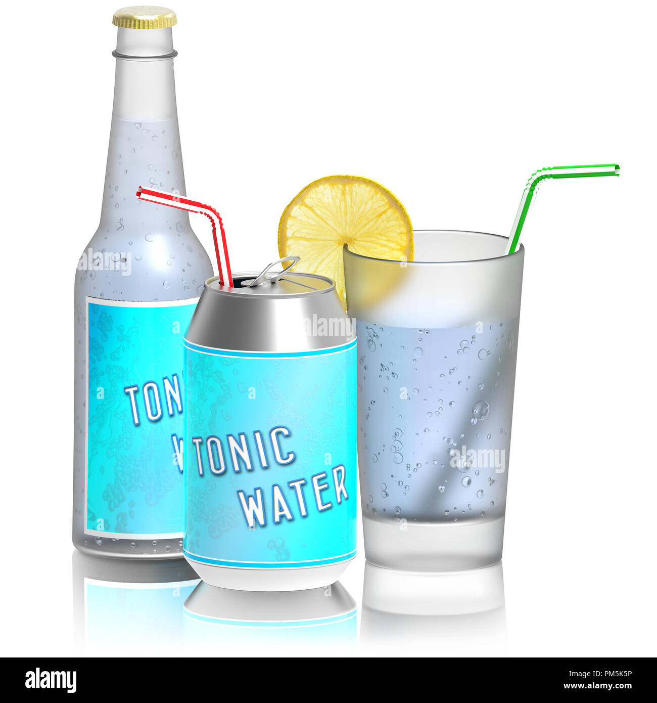 3D illustration. Tonic Water, glass bottle cans. Freshener isolated on ...