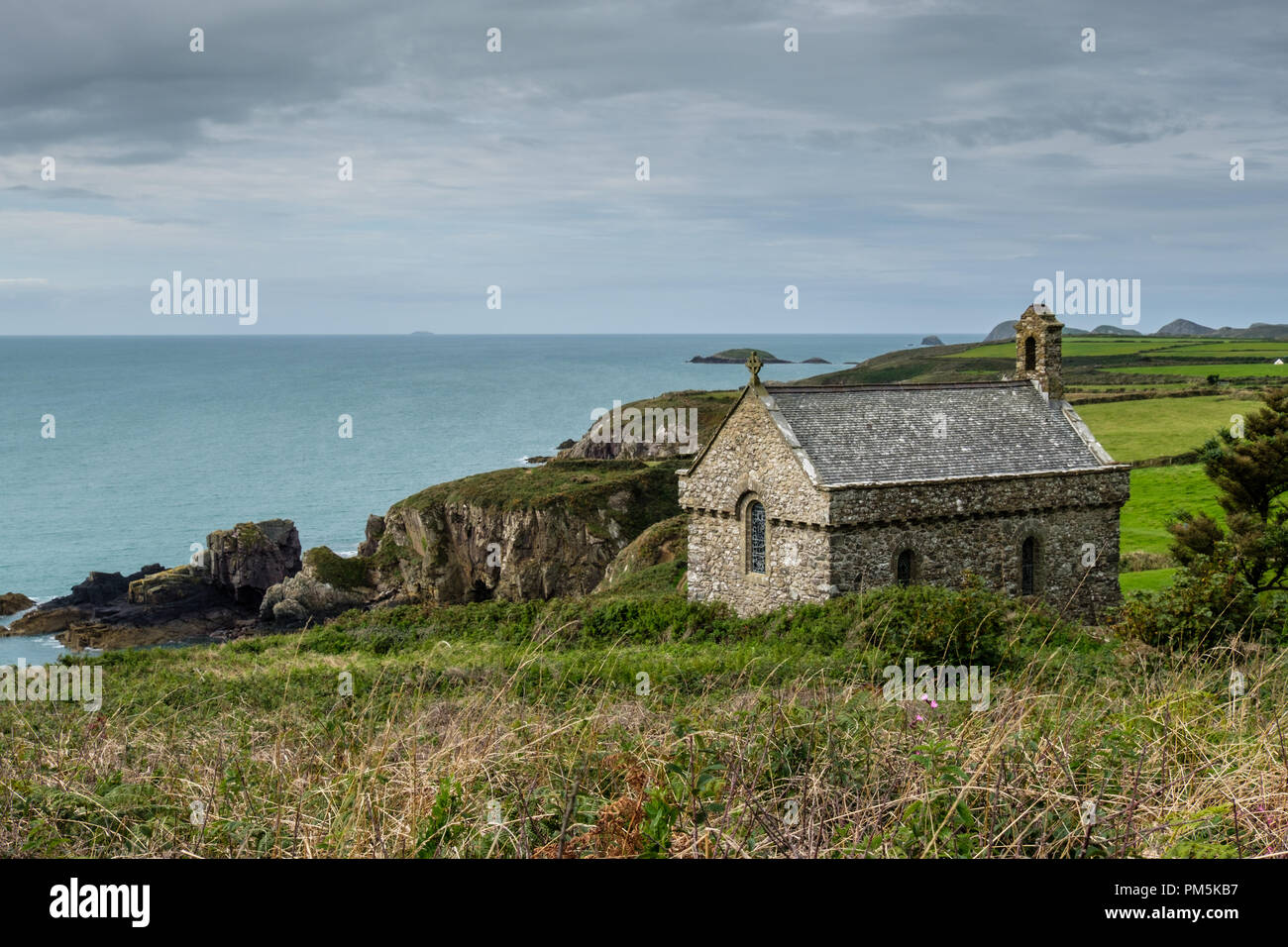 Chapel of Our Lady and St Non, with Grassholm in the far distance, , St ...