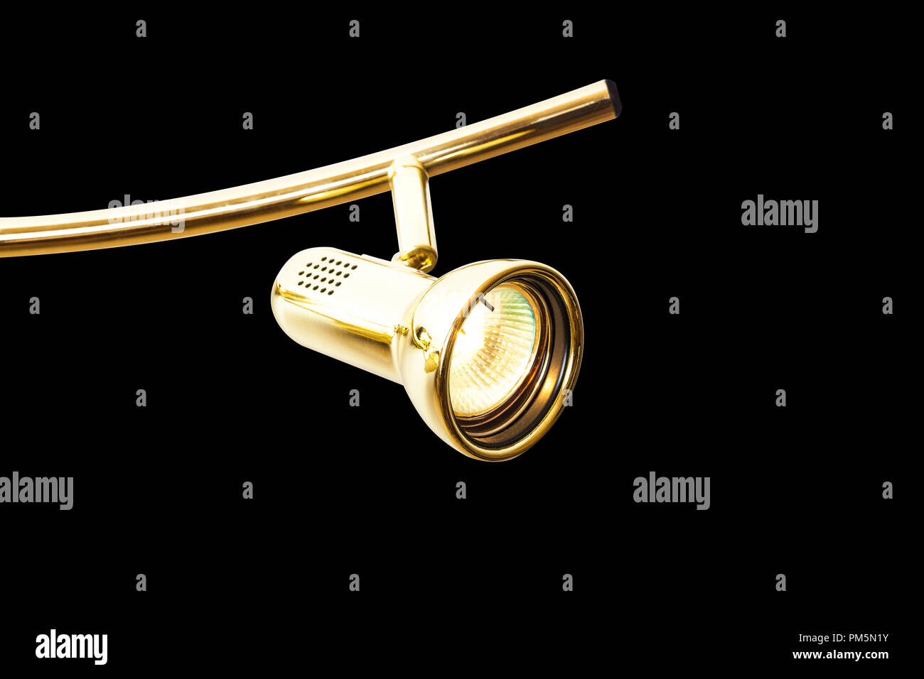 LED downlight, golden color isolated on black background Stock Photo ...