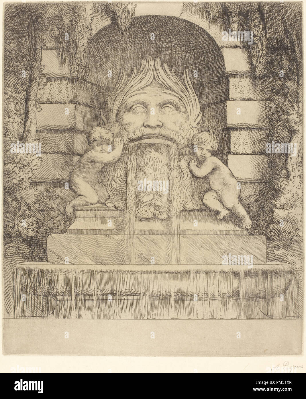 Fountain: Grotesque, Children and Basin (Une fountaine: Masque, enfants ...