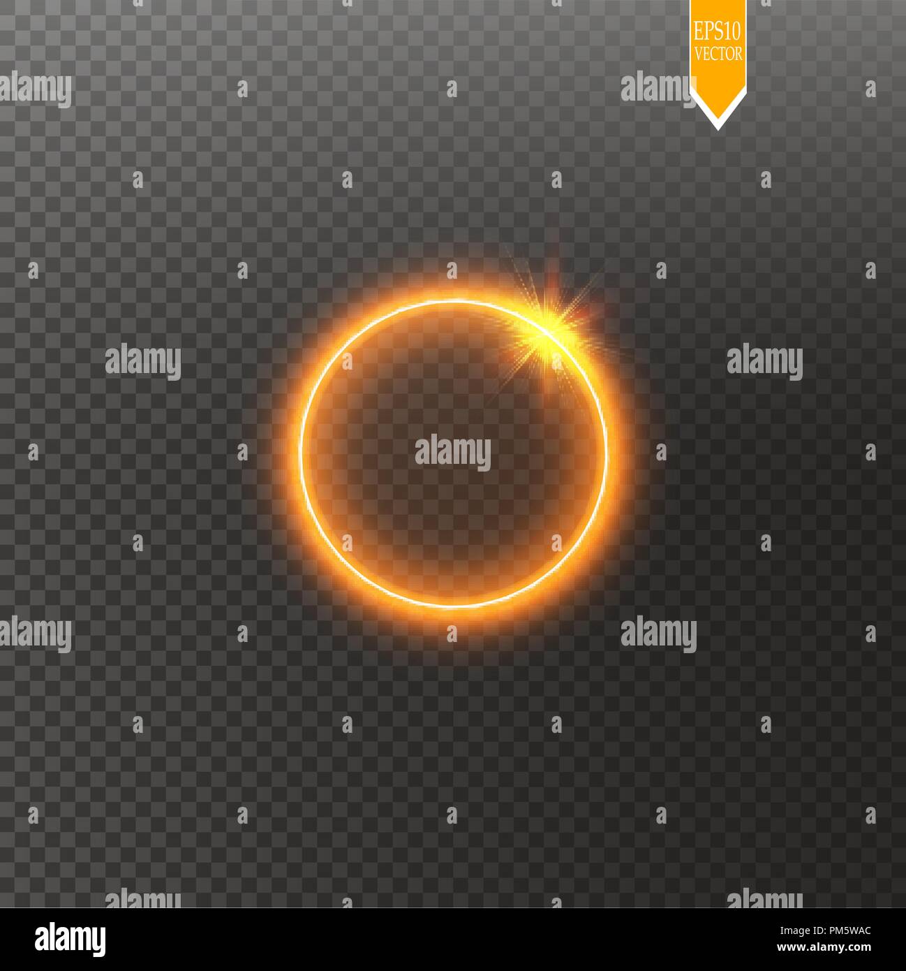 Golden round shining circle frame isolated on transparent background ...