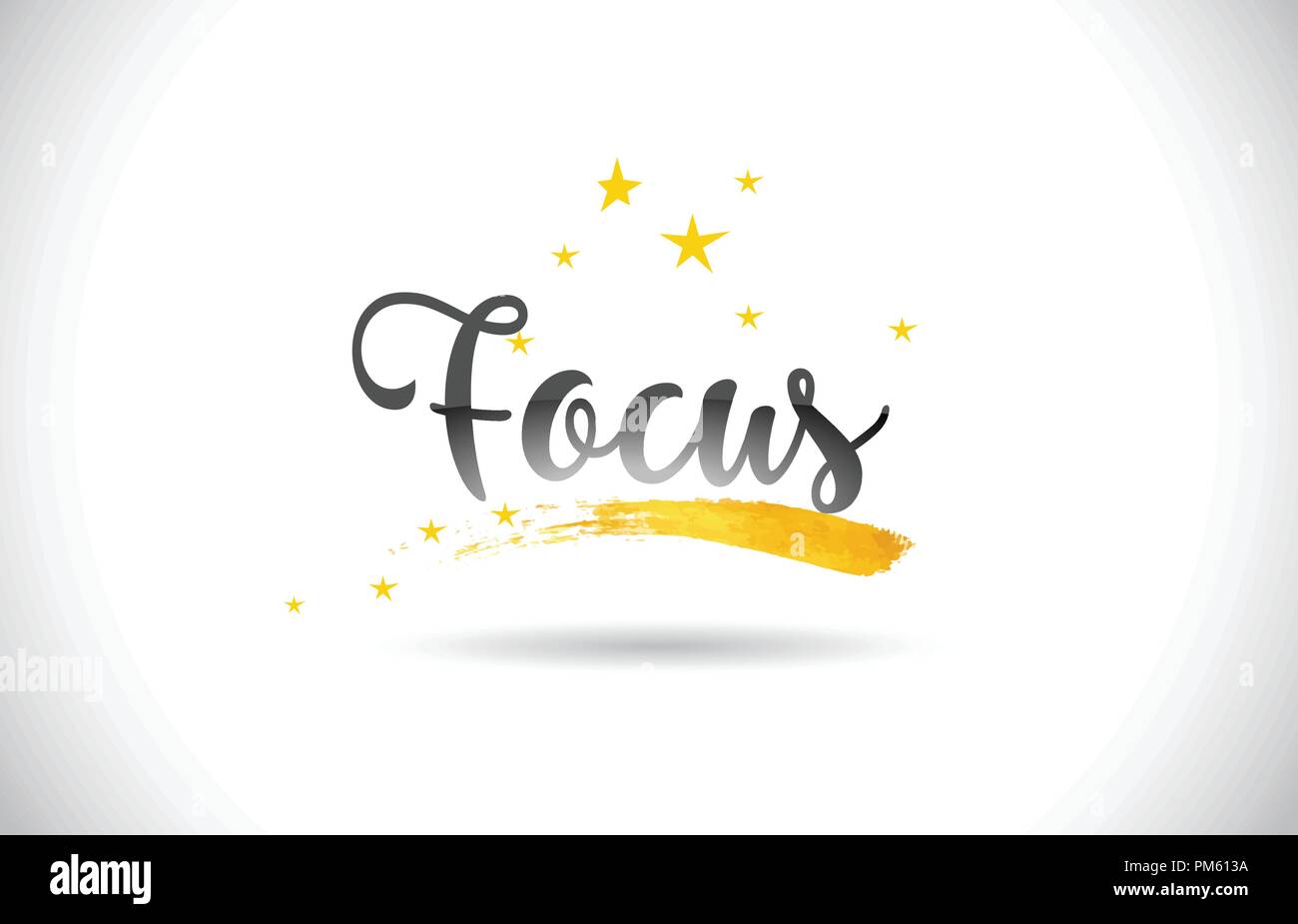 Focus Word Text with Golden Stars Trail and Handwritten Curved Font ...