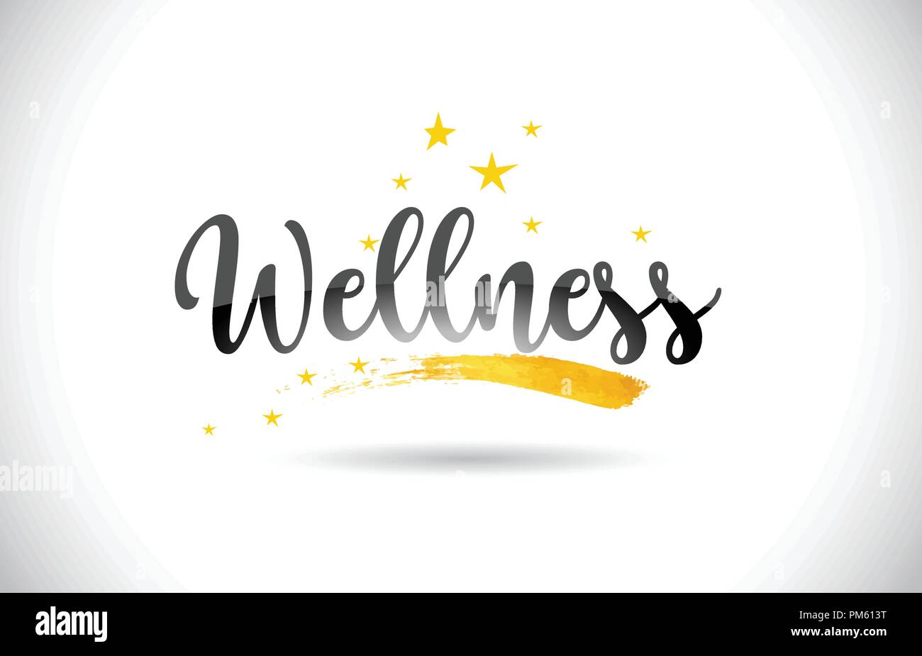 Wellness Word Text with Golden Stars Trail and Handwritten Curved Font ...