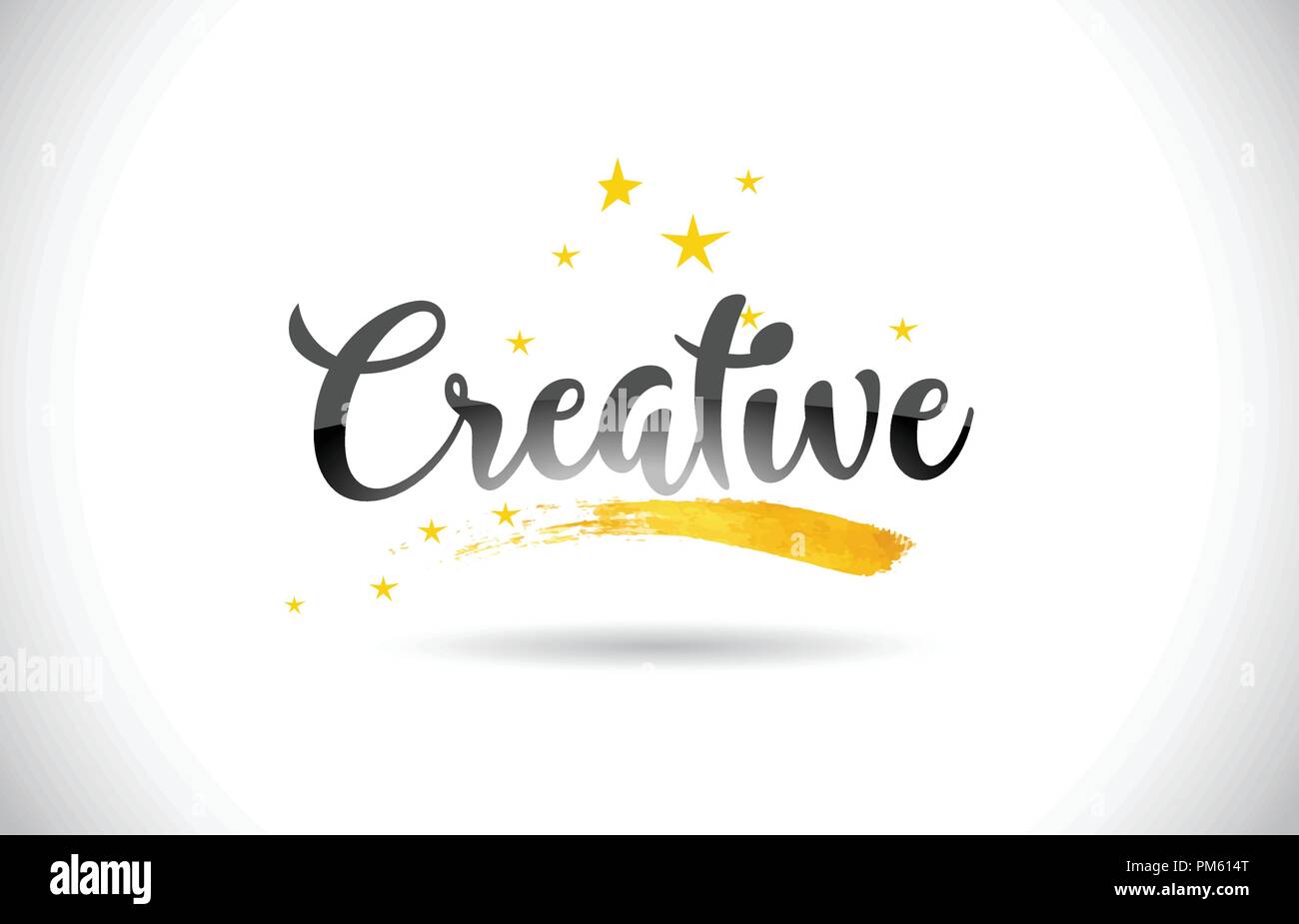 Creative Word Text with Golden Stars Trail and Handwritten Curved Font ...