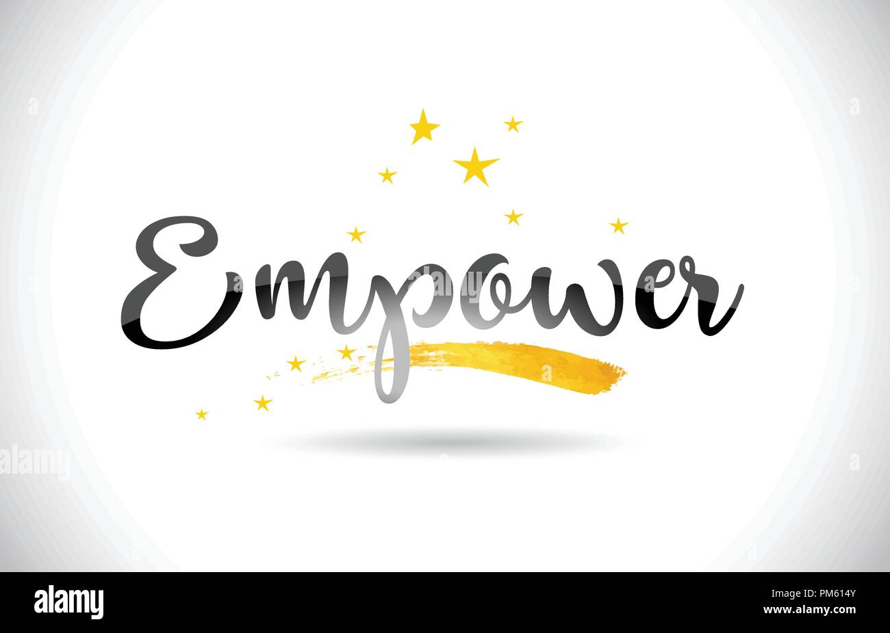 Empower Word Text with Golden Stars Trail and Handwritten Curved Font ...