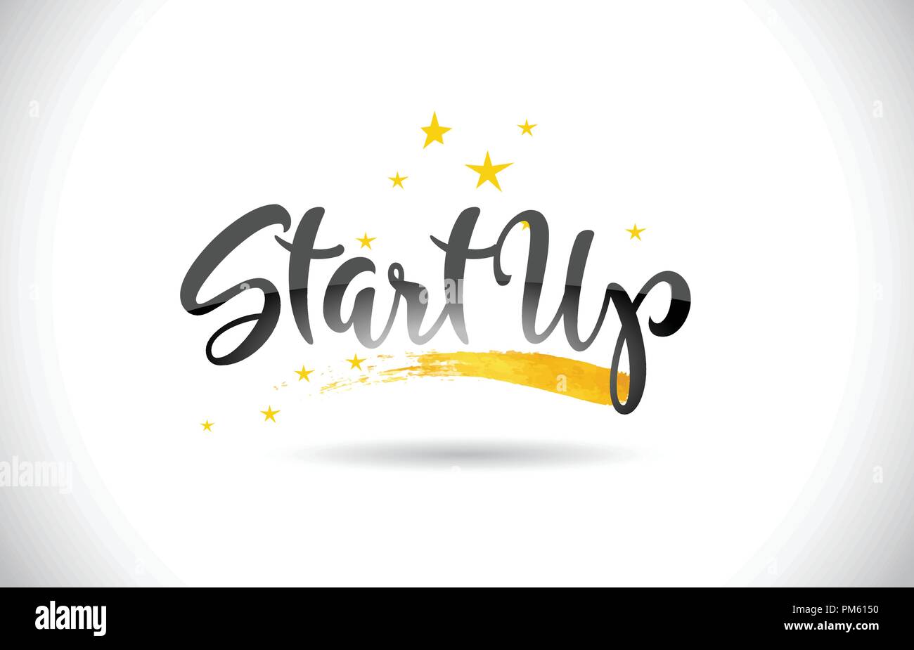 StartUp Word Text with Golden Stars Trail and Handwritten Curved Font ...