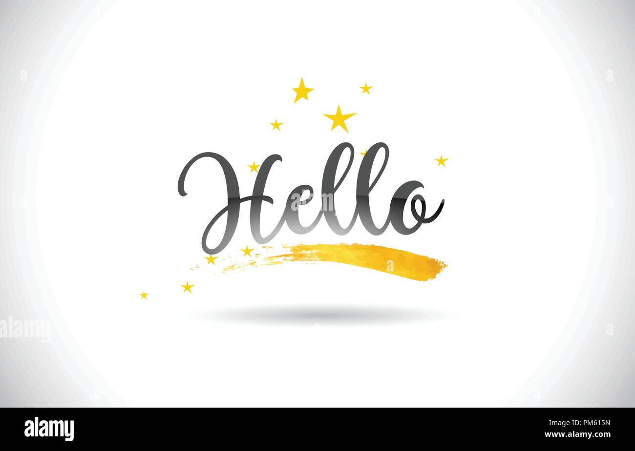 Hello Word Text with Golden Stars Trail and Handwritten Curved Font ...