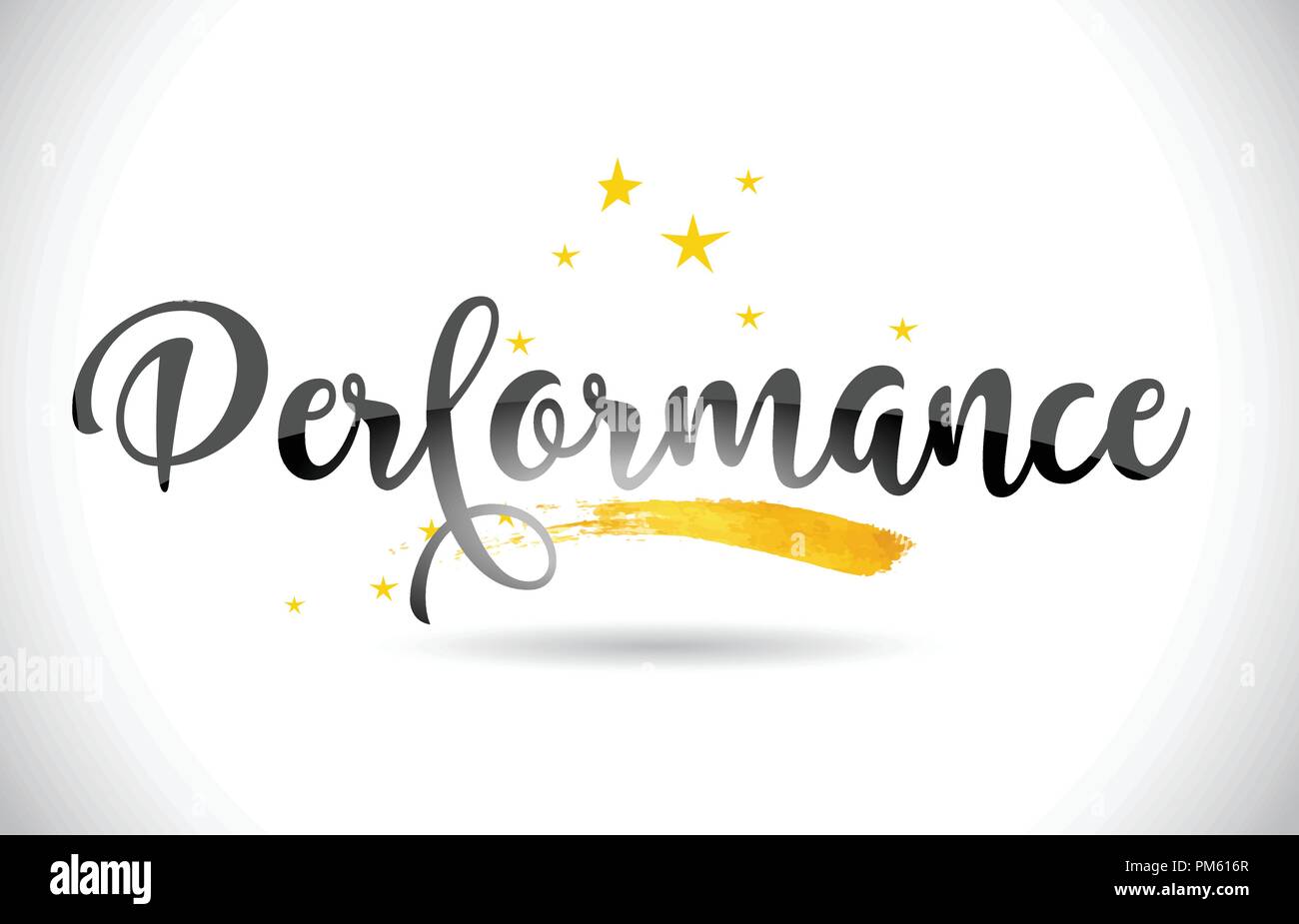 Performance Word Text with Golden Stars Trail and Handwritten Curved ...