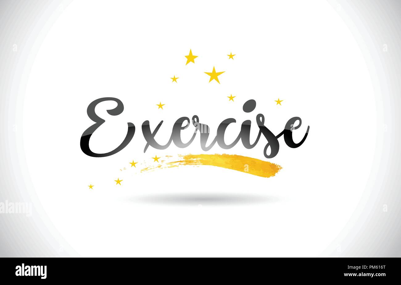 Exercise Word Text with Golden Stars Trail and Handwritten Curved Font ...