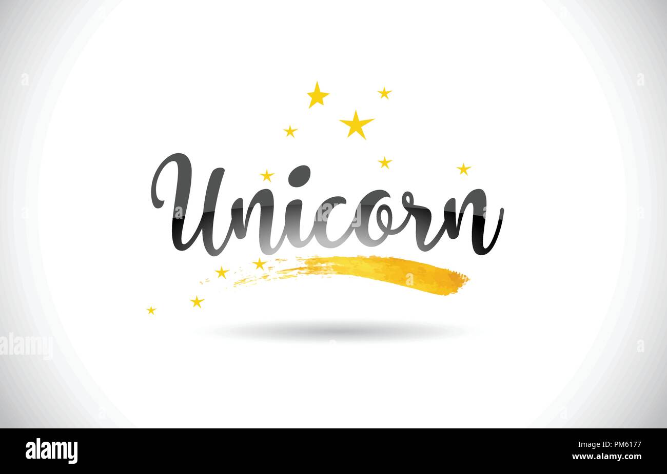 Unicorn Word Text with Golden Stars Trail and Handwritten Curved Font ...