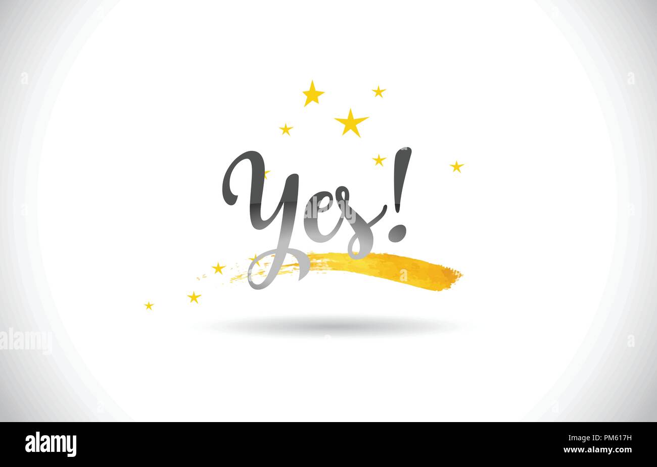 Yes! Word Text with Golden Stars Trail and Handwritten Curved Font ...