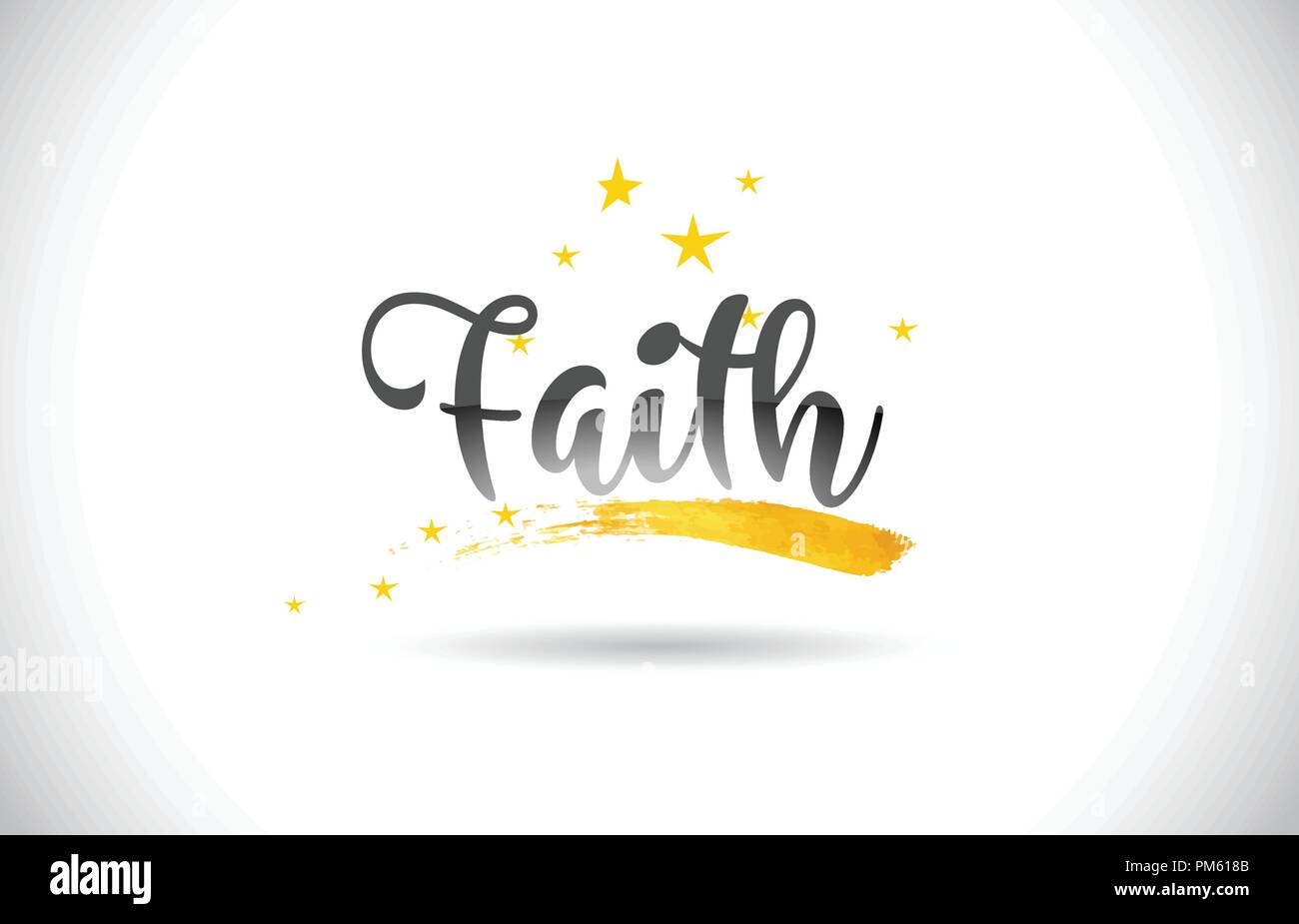 Faith Word Text with Golden Stars Trail and Handwritten Curved Font ...