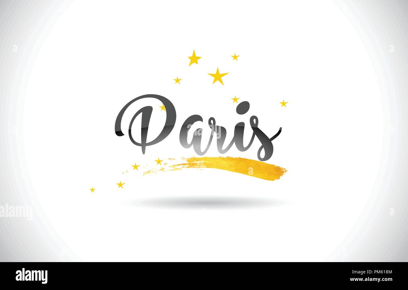 Paris Word Text with Golden Stars Trail and Handwritten Curved Font ...