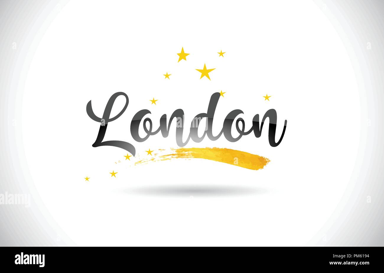 London Word Text with Golden Stars Trail and Handwritten Curved Font ...