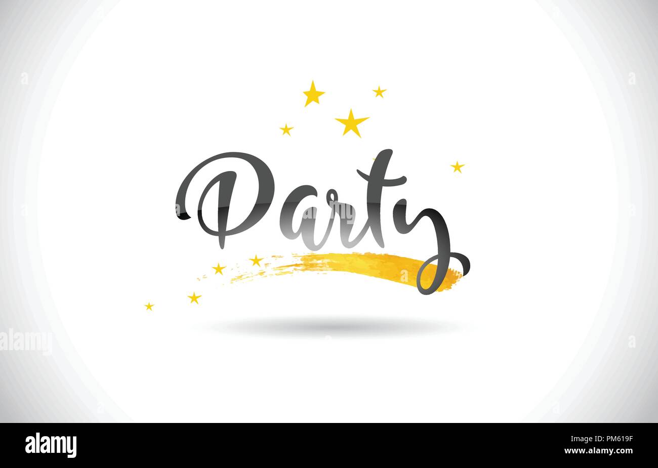 Party Word Text with Golden Stars Trail and Handwritten Curved Font ...